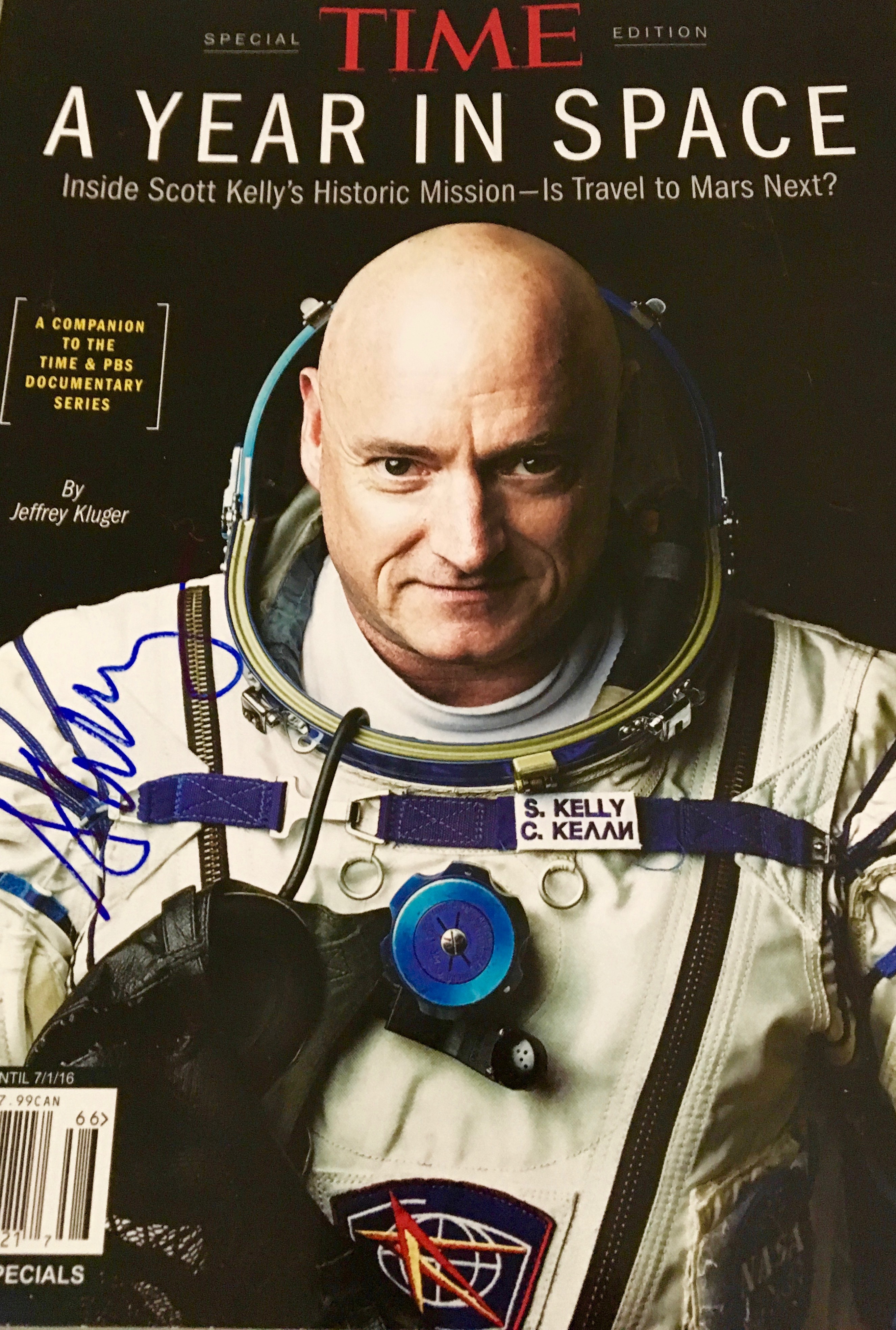 Autographed Time Magazine Cover of Astronaut Scott Kelly