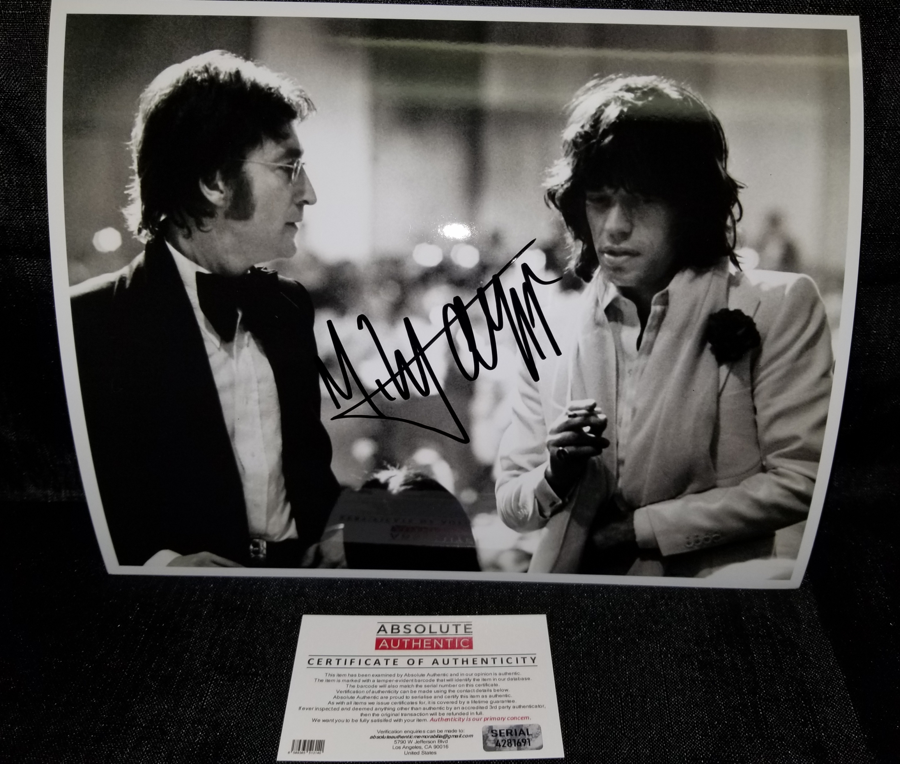 Mick Jagger Autographed & Certified Picture with John Lennon
